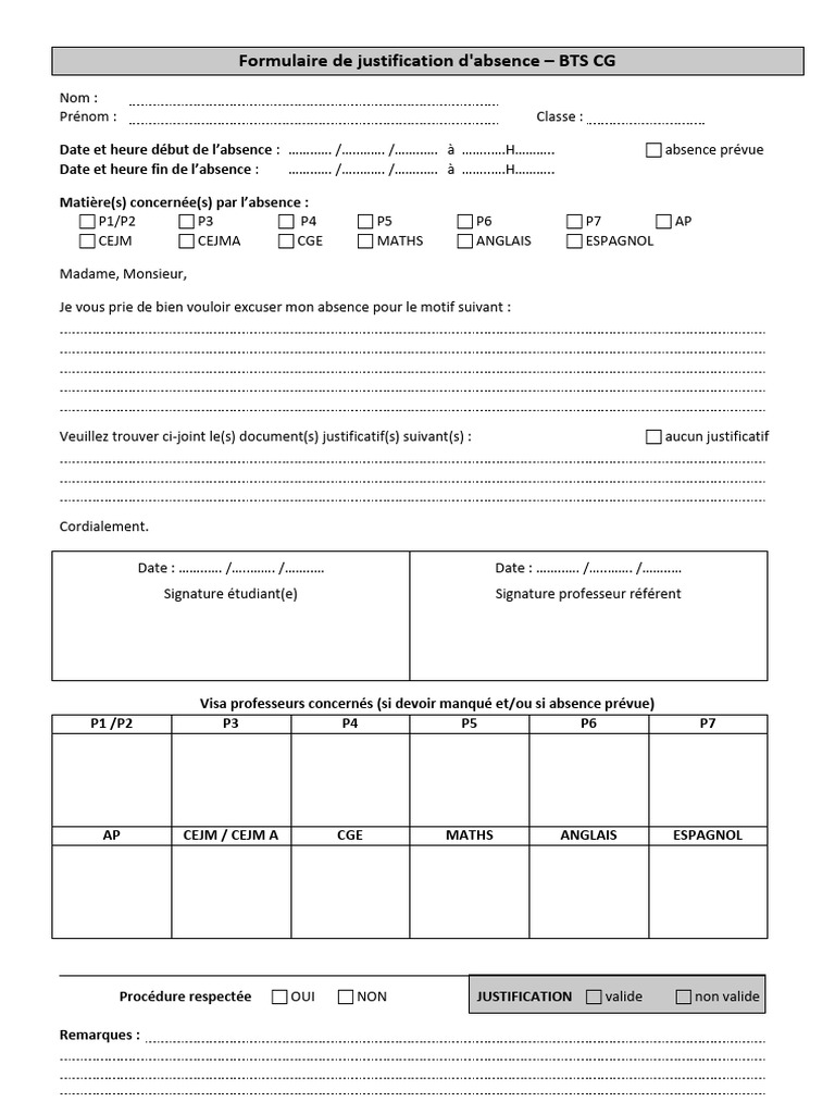 02 - FORMULAIRE - Justification Des Absences | PDF