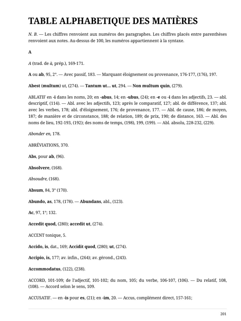 Tables Alphabétiques Des Matières - Latin | PDF