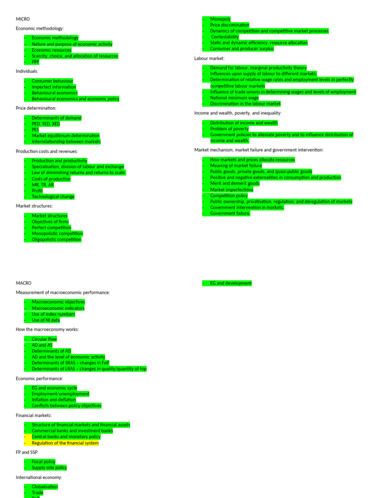 Econ Revision List PMT | PDF