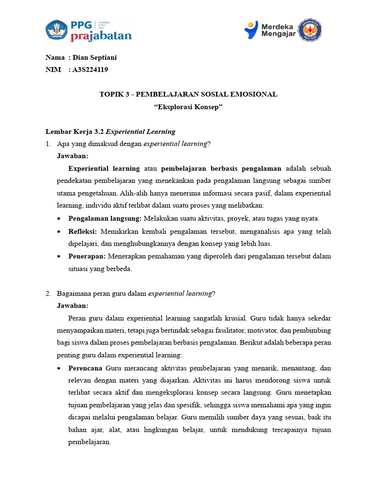 PSE T3 EKSPLORASI KONSEP (LK 3.2 Experiential Learning) | PDF