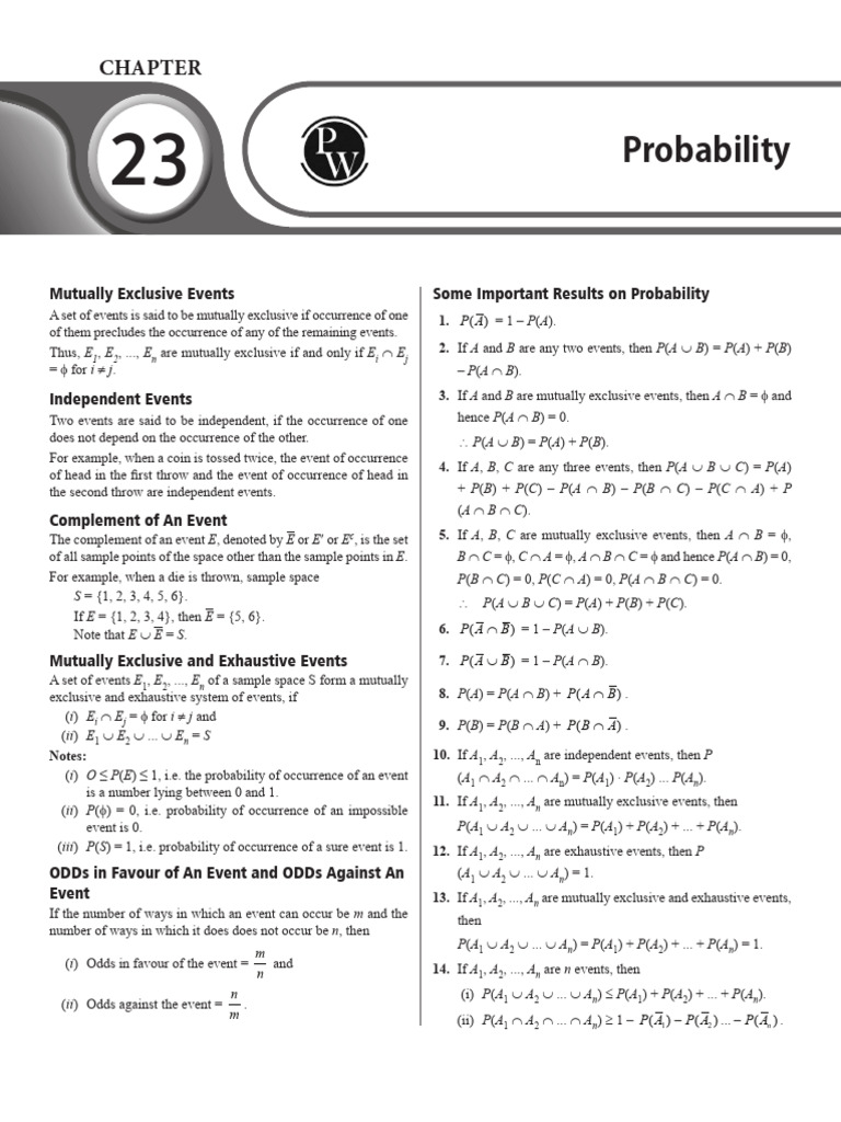 Probability _ Short Notes ~ (Maths) | PDF