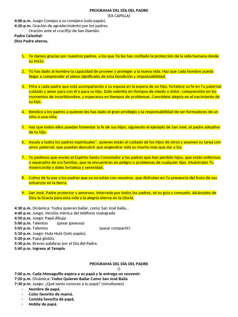 Programa Del Día Del Padre Pdf