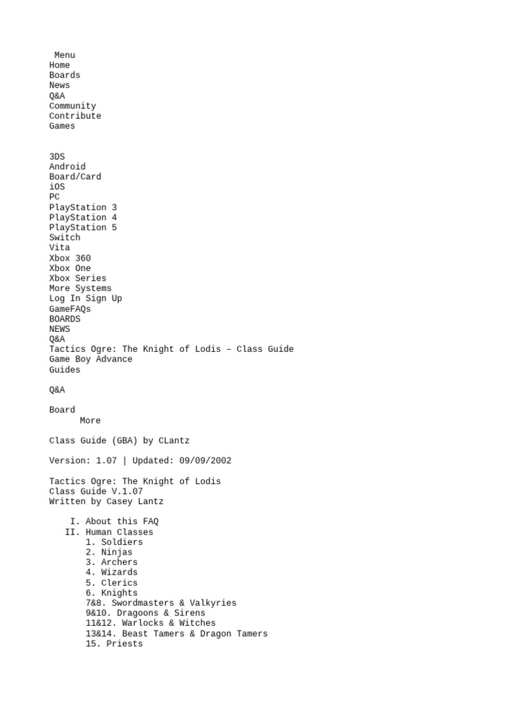 Tactics Ogre - The Knight of Lodis (GBA) - Class Guide-By CLantz ...