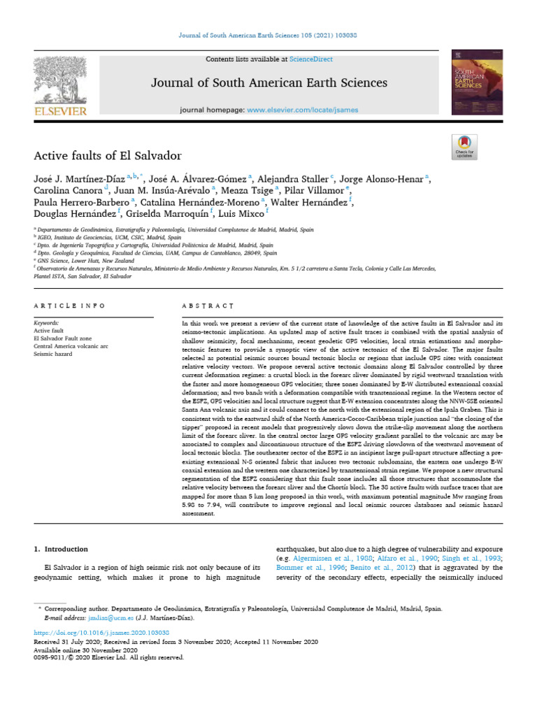 Martinez-Diaz Et Al. 2021 Active Faults of SV | PDF