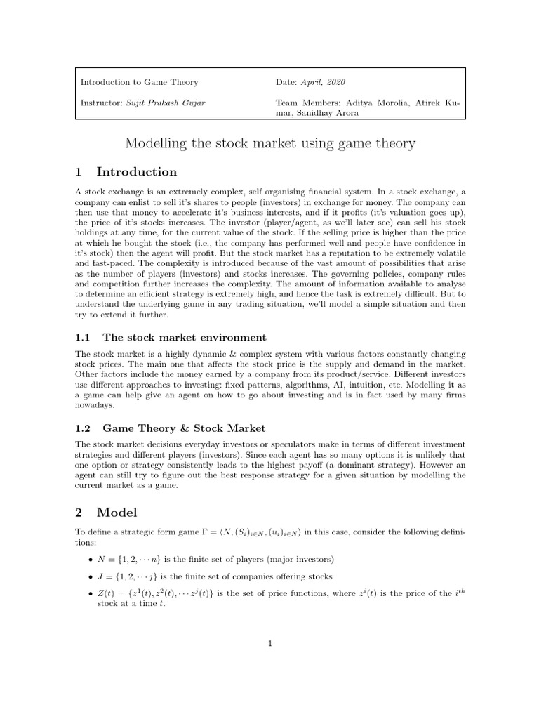 Modelling The Stock Market Using Game Theory | PDF