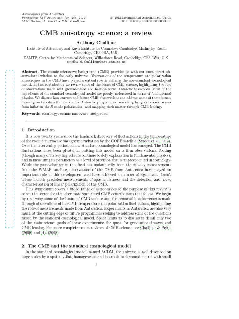 CMB Anisotropy Science: A Review: Anthony Challinor | PDF