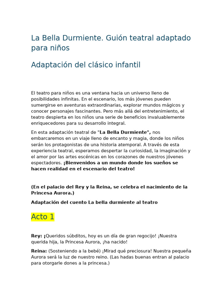Adaptación Teatral de La Bella Durmiente | PDF