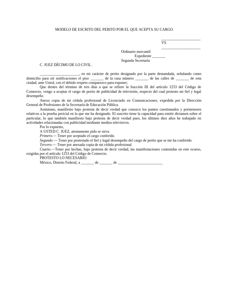 Escrito de Aceptación Del Cargo Del Perito | PDF