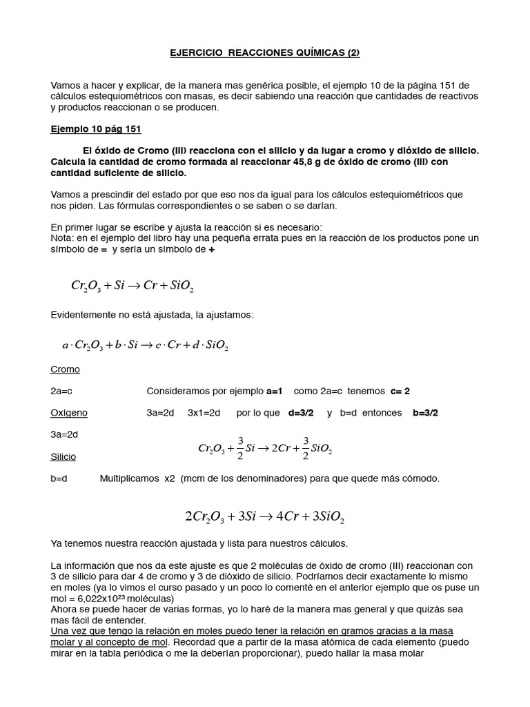 Ejerc Reacciones Químicas | PDF