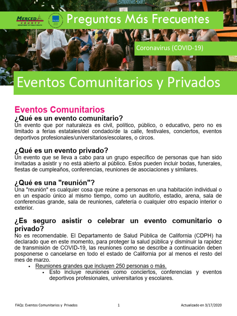 Preguntas Frecuentes - Eventos Comunitarios y Privados | PDF