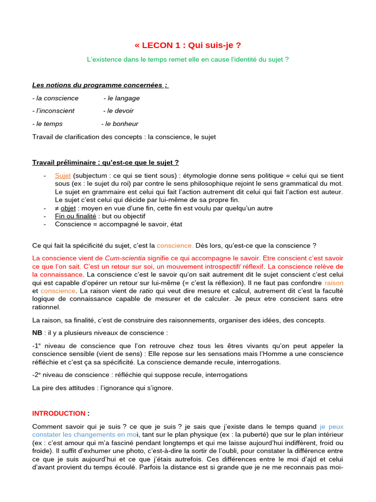 LECON 1 Qui Suis Je | PDF