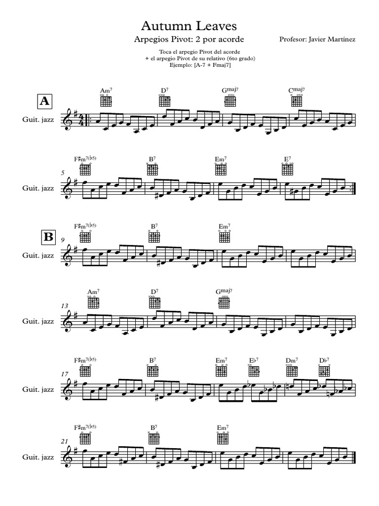 Autumn Leaves - Arpegios Pivot - Dos por acorde - Partitura completa | PDF