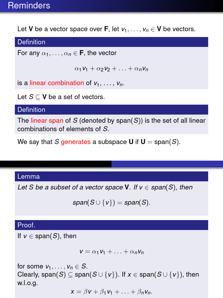 Lesson 7 | PDF | Basis (Linear Algebra) | Linear Subspace