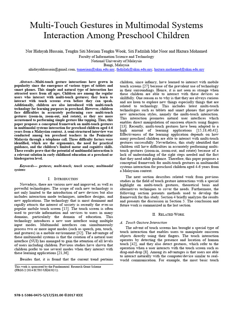 Multi-Touch Gestures in Multimodal Systems Interaction Among Preschool Children | PDF