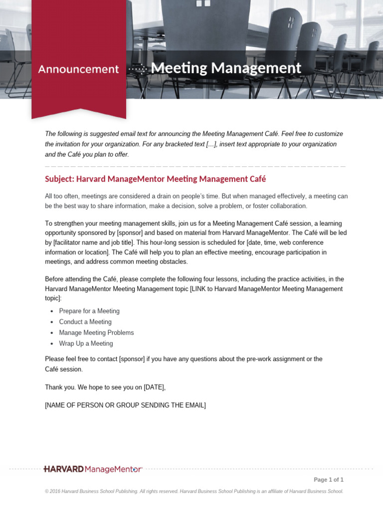 Meeting Management - Cafe - Announcement - HMM | PDF