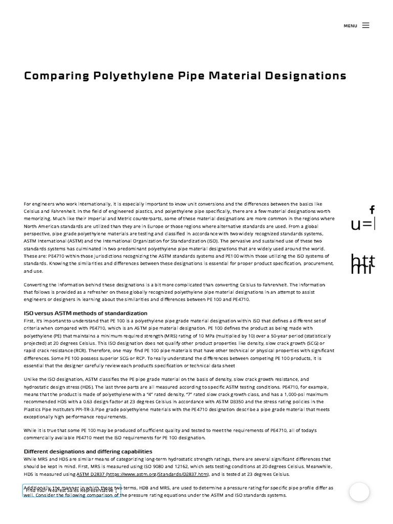 Comparing Polyethylene Pipe Material Designations AGRU | PDF ...