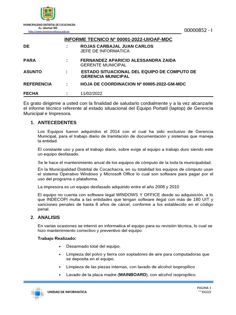 INFORME TECNICO N°1-GERENCIA MUNICIPAL | PDF INFORME TECNICO N°1-GERENCIA MUNICIPAL | PDF