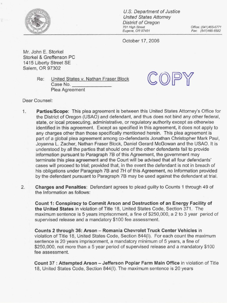 Plea Agreement: U.S. v. Nathan Block | PDF | United States Federal ...