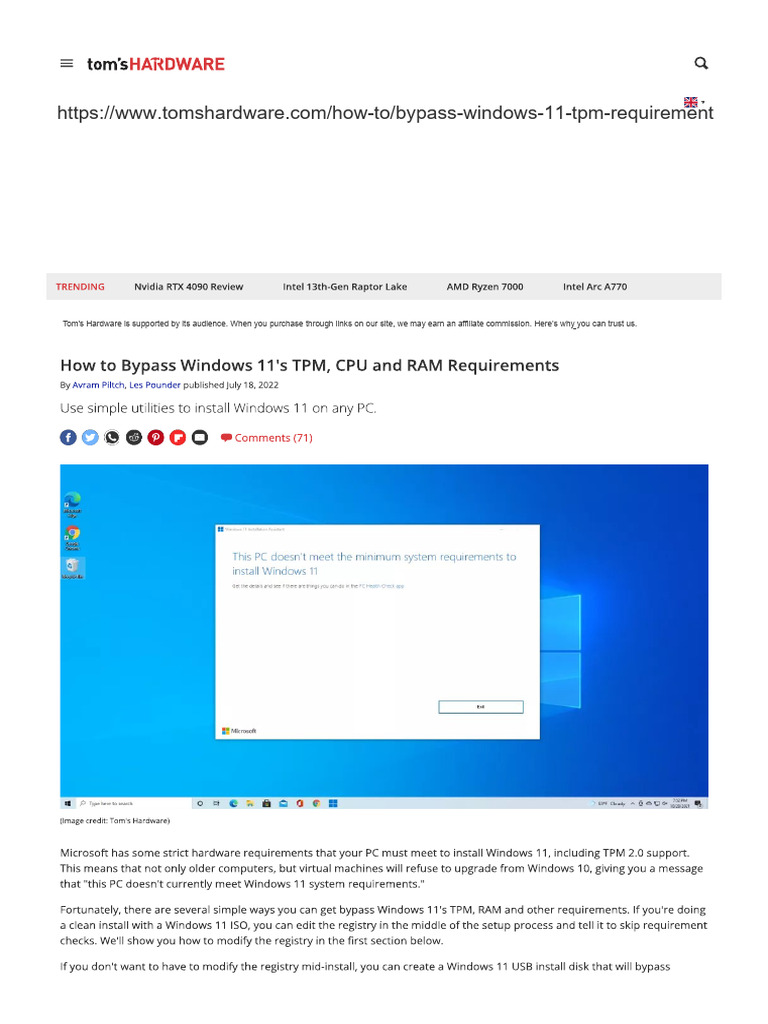 How to Bypass Windows 11's TPM, CPU and RAM Requirements | PDF