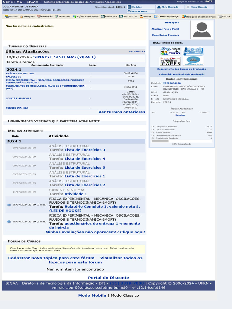 SIGAA - Sistema Integrado de Gestão de Atividades Acadêmicas | PDF