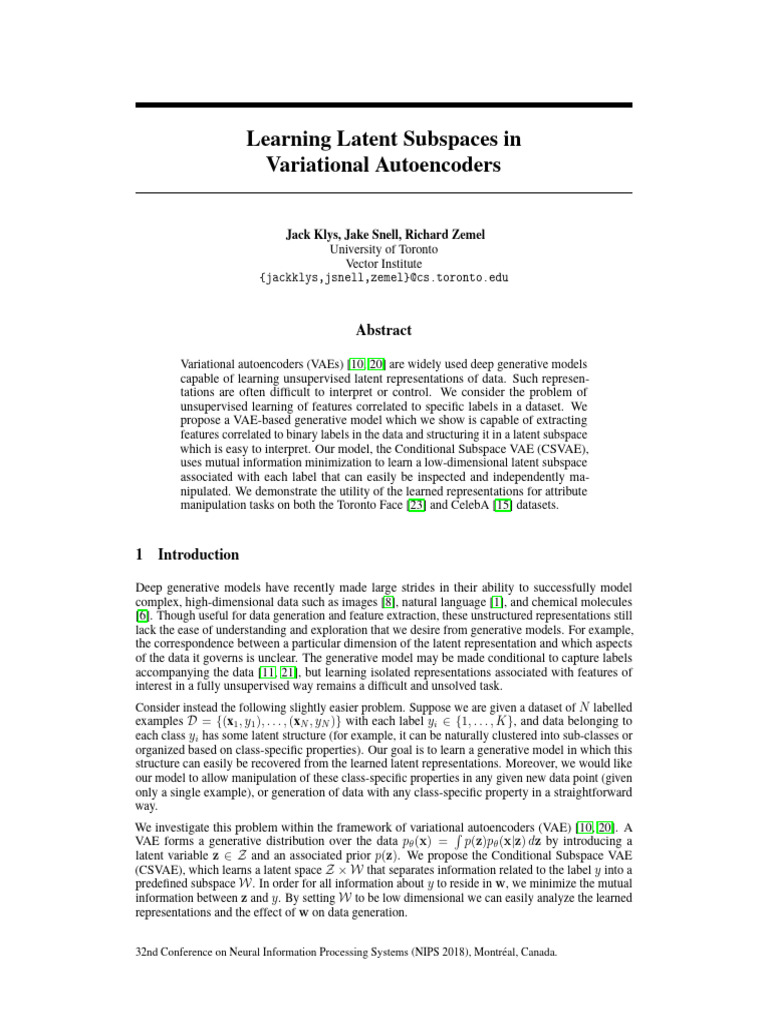 Conditional Subspace VAE All | PDF