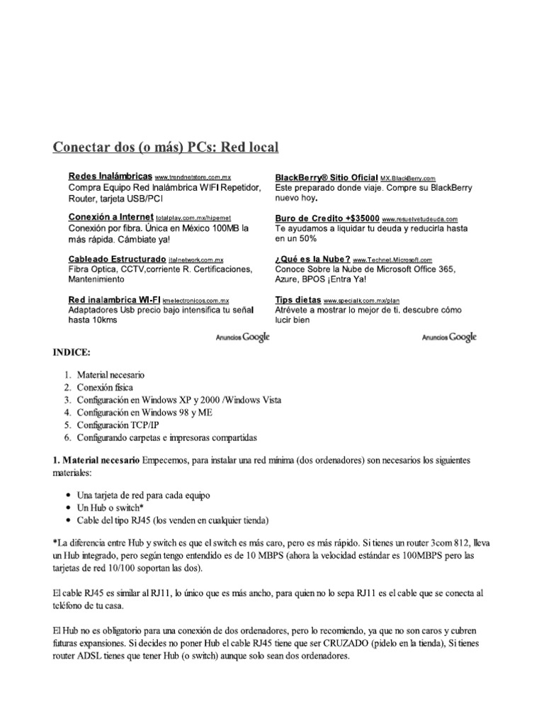 Conectar Dos - (O Más - ) PCs - Red Local - ADSL Zone - Portal y Foro ...