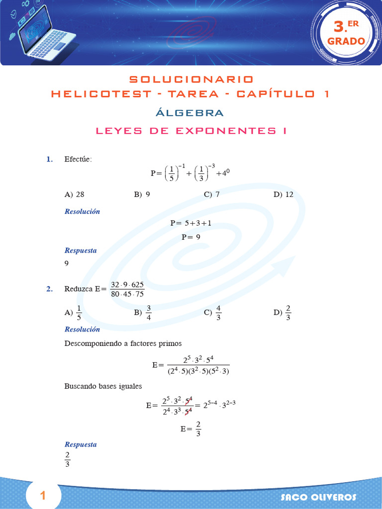 2 Alg 3° Cap1 Sol Tarea 23 | PDF