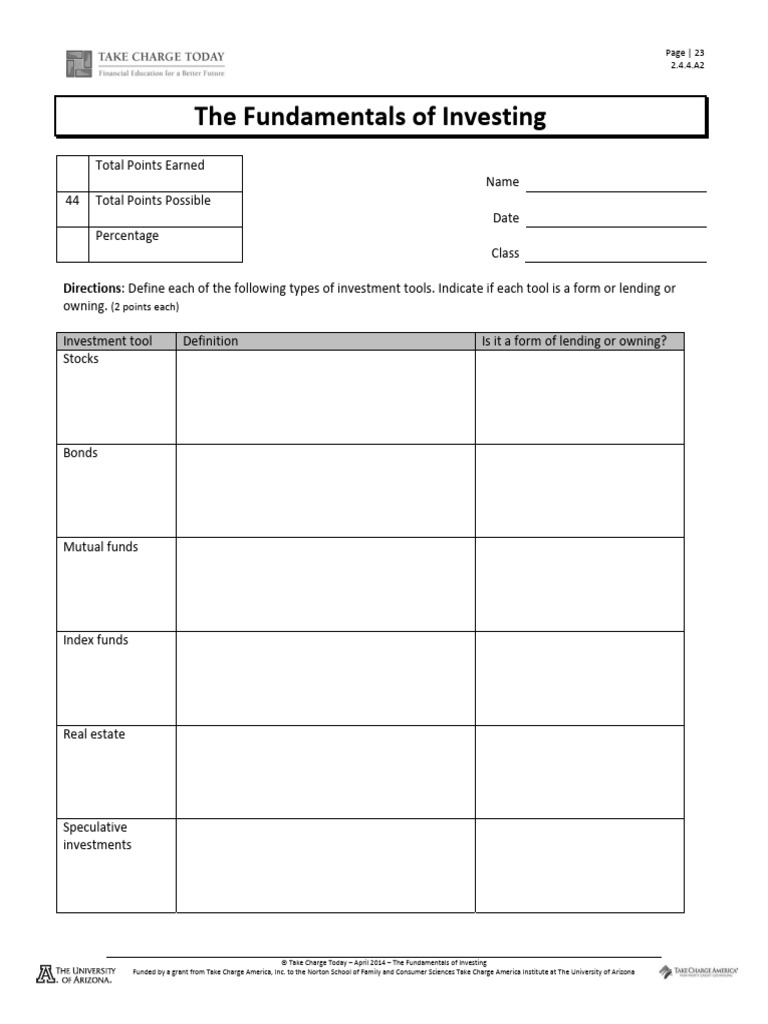 The Fundamentals of Investing Assignment Answer Key | PDF