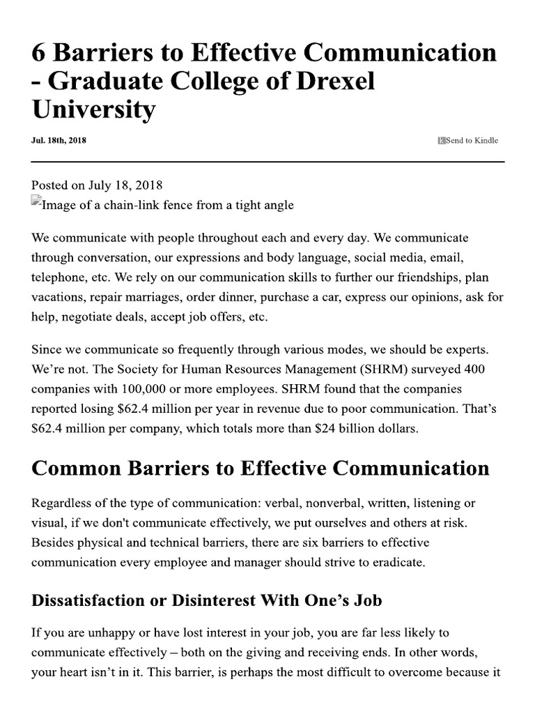 6 Barriers To Effective Communication | PDF