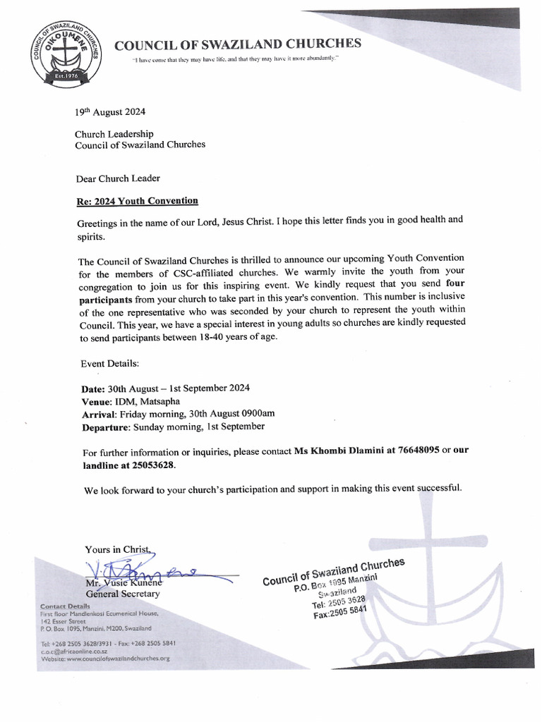 Youth Convention Invitation Letter | PDF