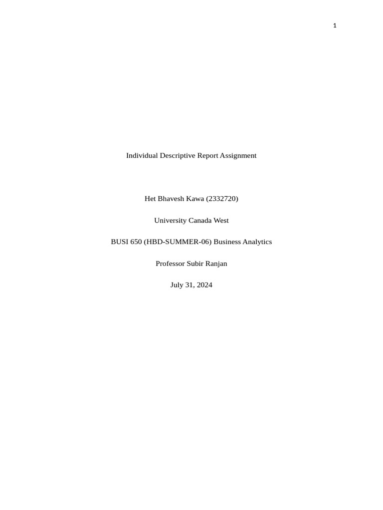 Individual Descriptive Report Assignment | PDF