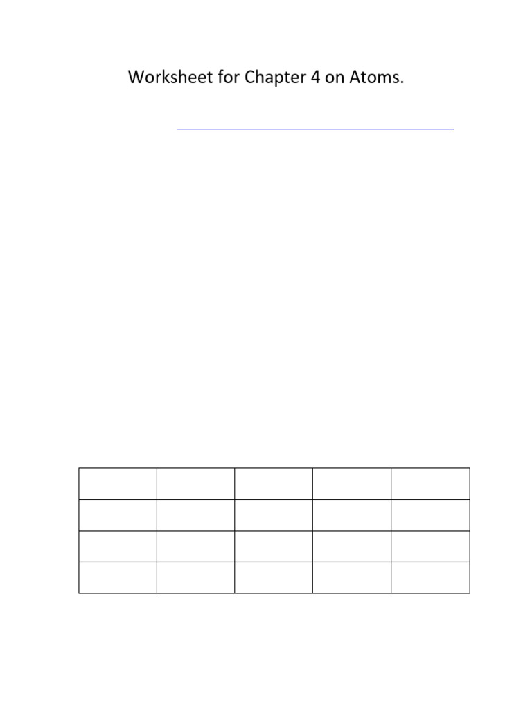 Ch. 4 Worksheet On Atoms | PDF