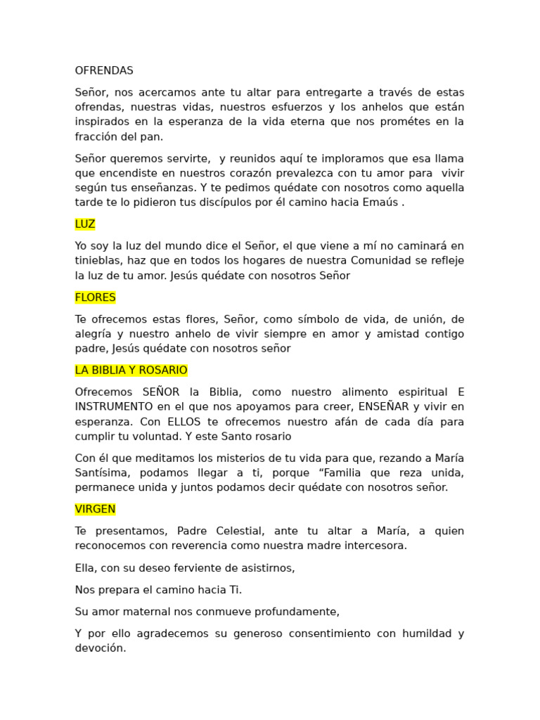 Ofrendas para Misa de Acción de Gracias Emaus | PDF | eucaristía | Cocina, comidas y vino