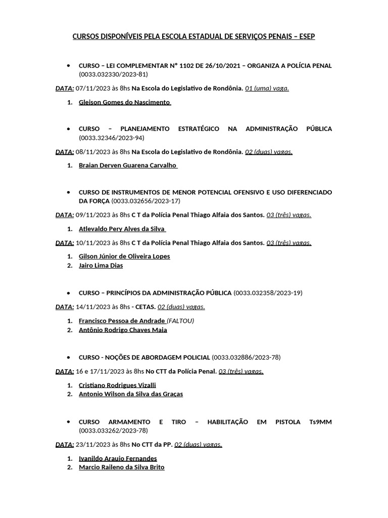 Cursos Disponíveis Pela Esep | PDF