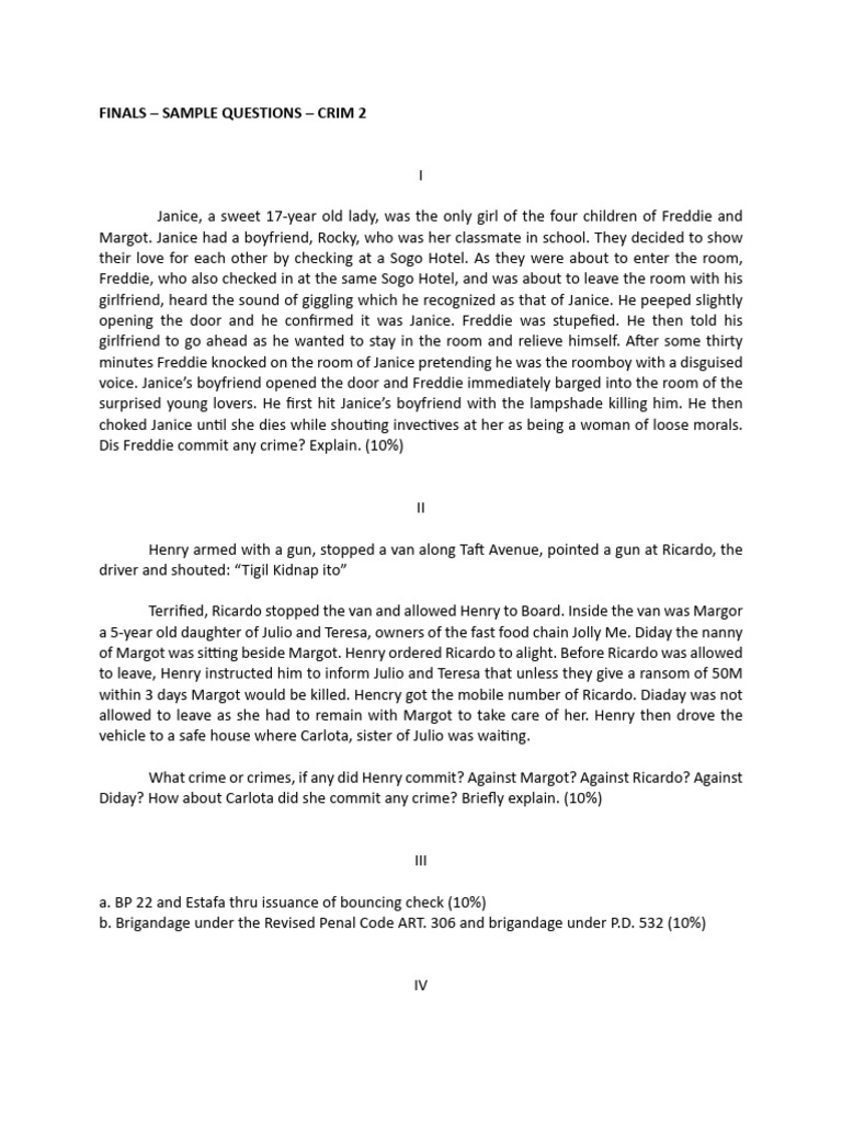 CRIM 2 Sample Finals Qs | PDF | Crimes | Crime & Violence