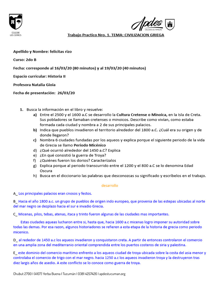 2do B Historia 1 | PDF