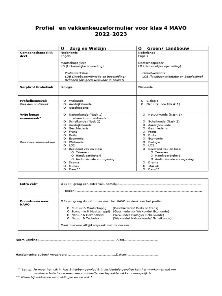 2223 Mavo Profielkeuzeformulier | PDF