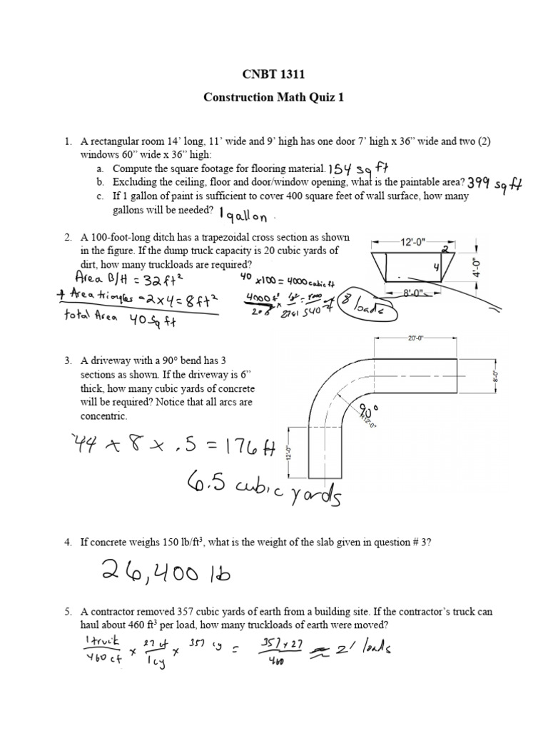 Construction Math Quiz 1 | PDF