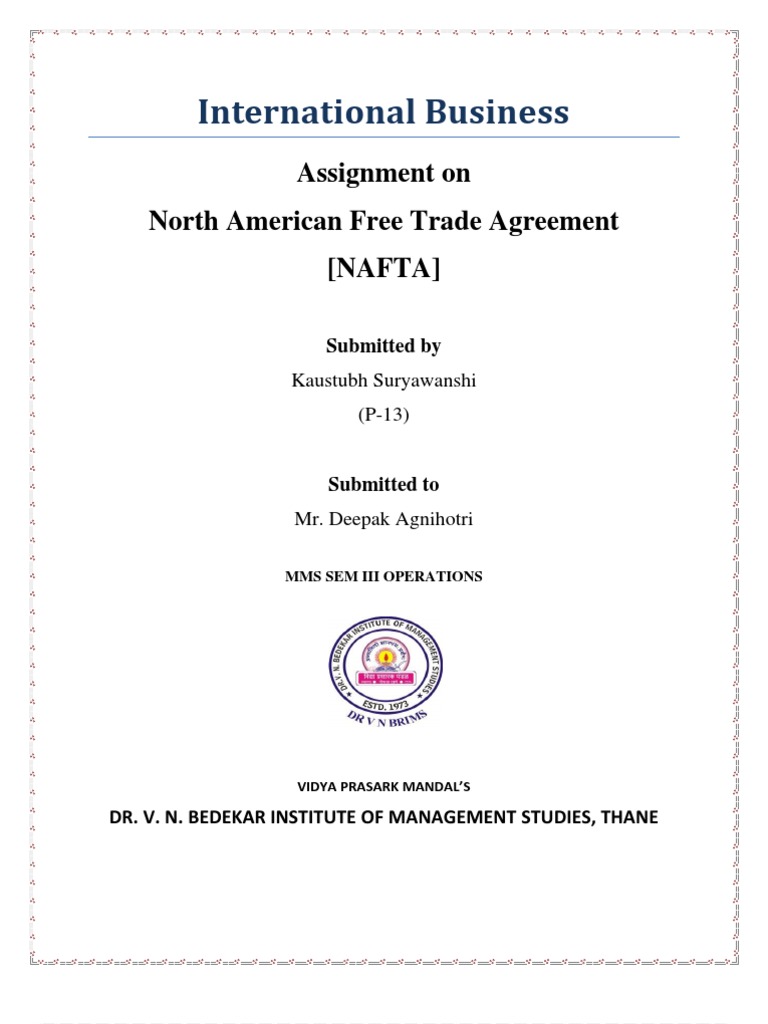 International Business: Assignment On North American Free Trade ...