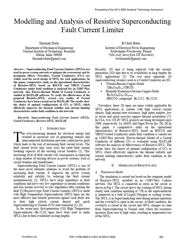 Modelling And Analysis Of Resistive Superconducting Fault Current