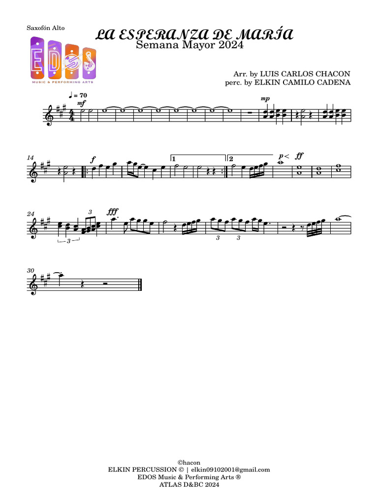 LA ESPERANZA DE MARIA-Saxofón Alto | PDF