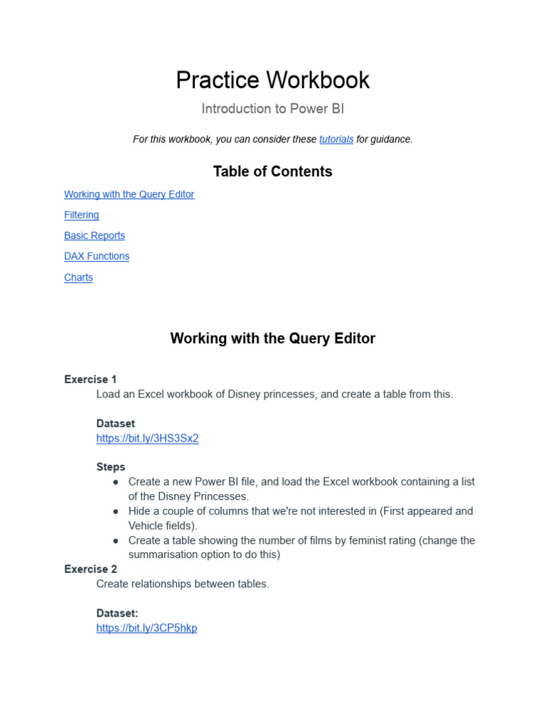 Practice Workbook - Power BI Exercise | PDF