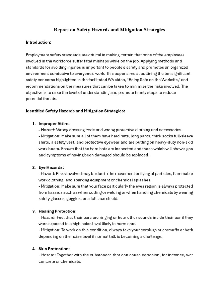 Report On Safety Hazards and Mitigation Strategies | PDF | Hazards ...