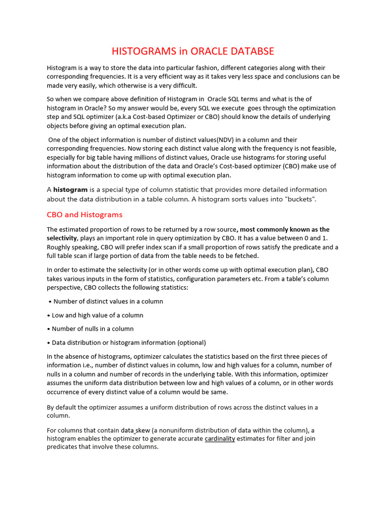 HIstograms in Oracle Database 1713100064 | PDF