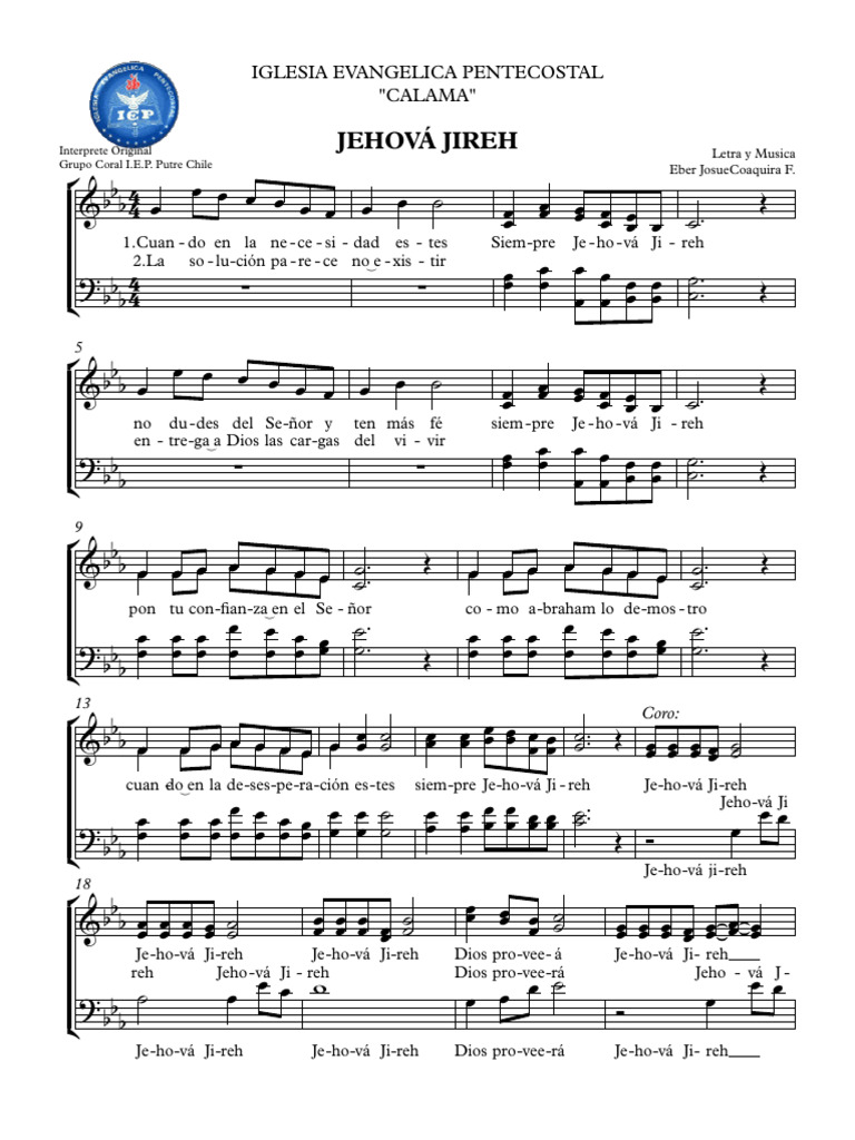 JEHOVÁ JIREH - Partitura Completa - 221215 - 222953 | PDF