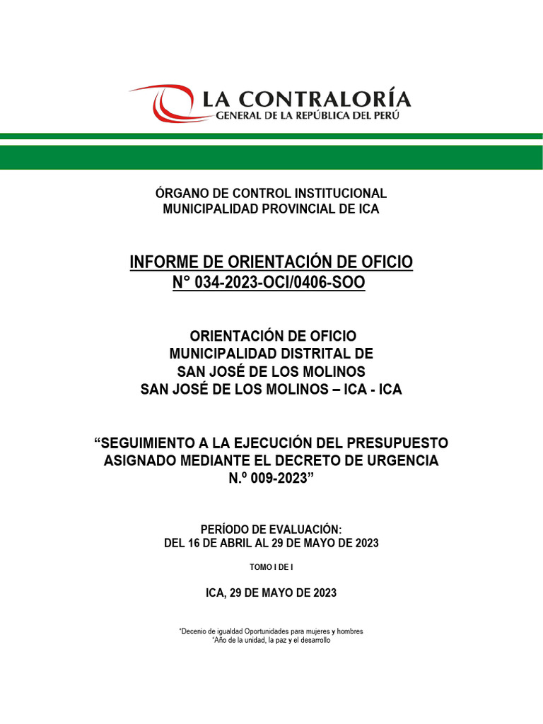 Informe de Orientación de Oficio N.º 034-2023-OCI-0406-SOO | PDF