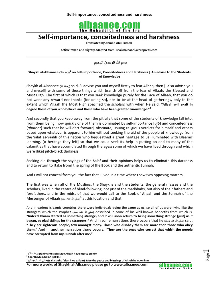 Self Importance Conceitedness and Harshness | PDF