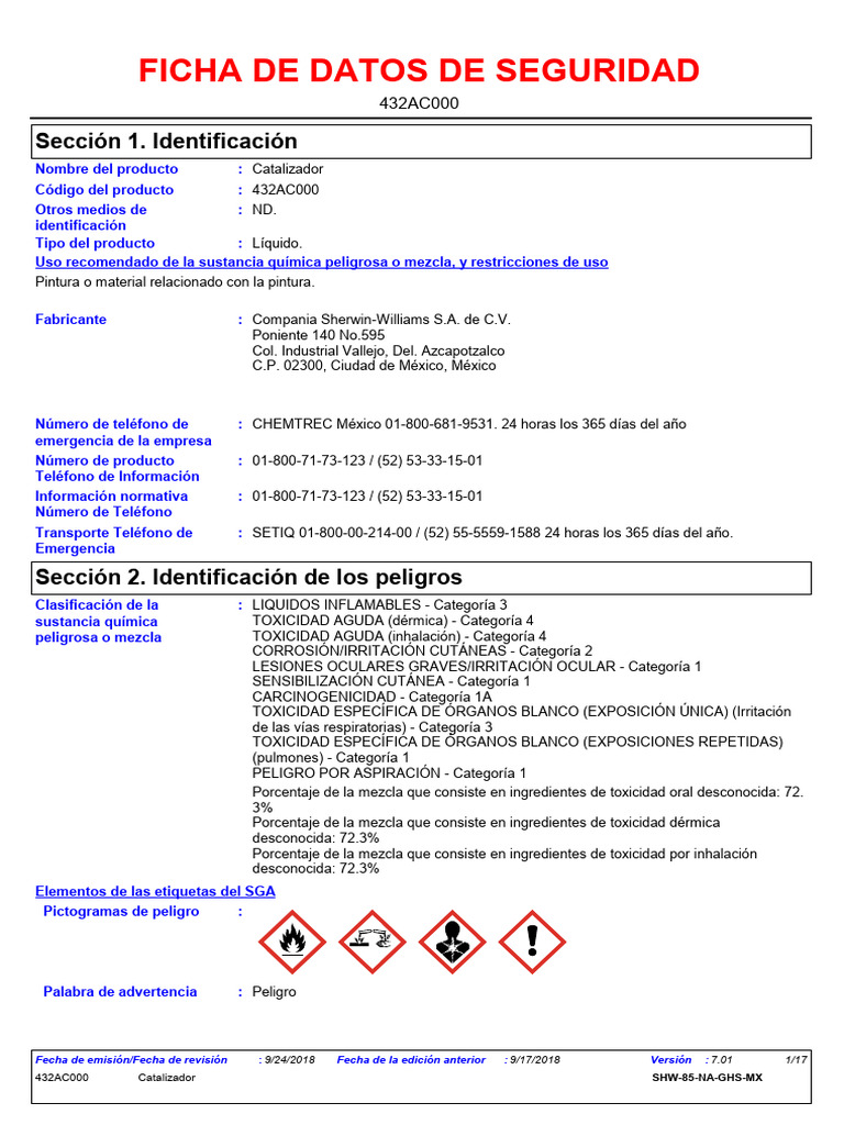 432AC000 - SDS - Spanish (MEXICO) - MX | PDF | Occupational Safety And ...