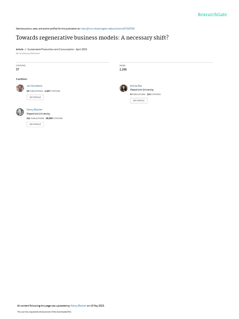 Towards Regenerative Business Models: A Necessary Shift?: Sustainable Production and Consumption ...
