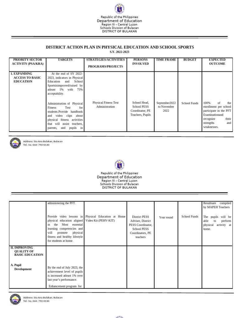 ACTION-PLAN-PESS-2022-2023 | PDF